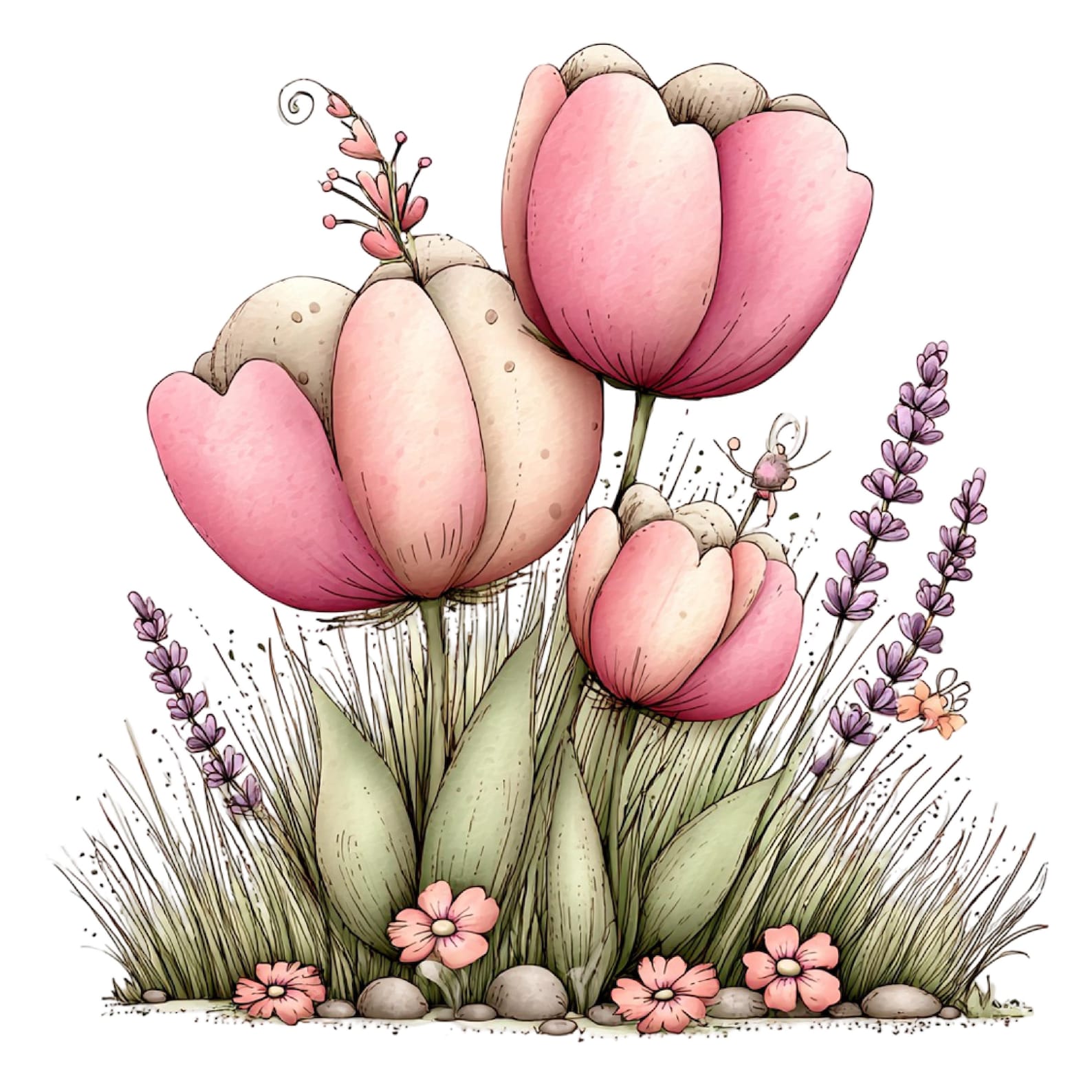 Whimsical Flower Clipart Bundle, Pastel Floral Illustrations (digital ...
