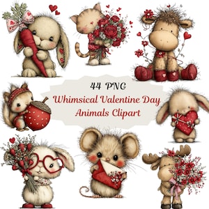 44 PNG Valentine Animals Clipart Bundle, Watercolor Woodland PNG ...