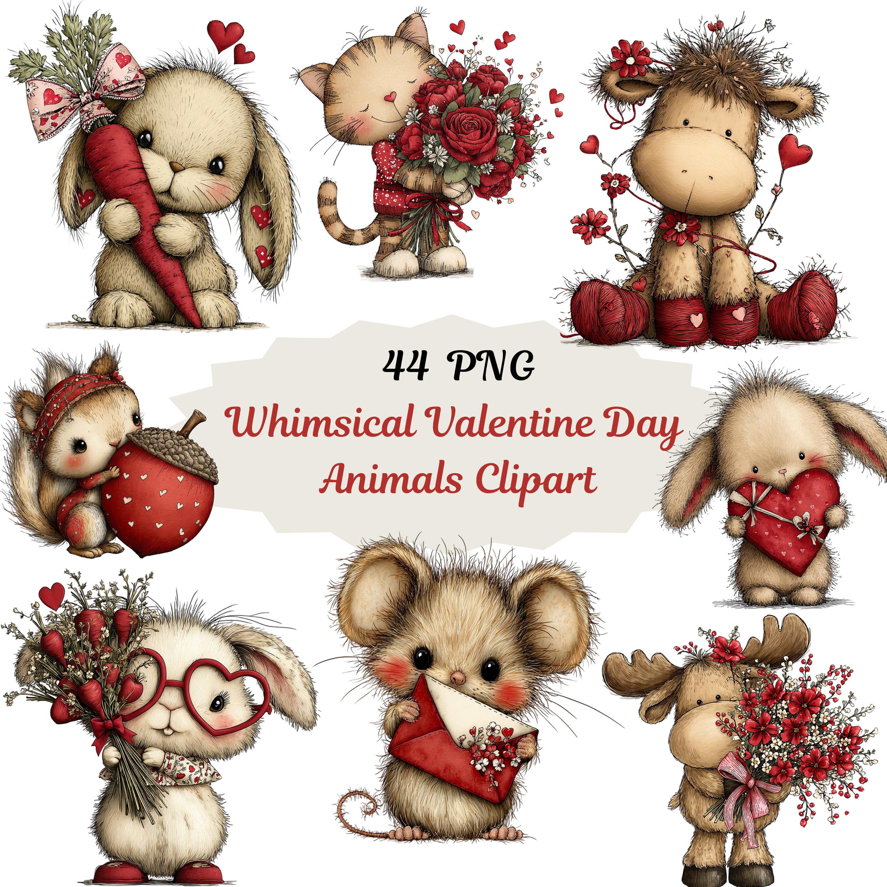 44 PNG Valentine Animals Clipart Bundle, Watercolor Woodland PNG ...