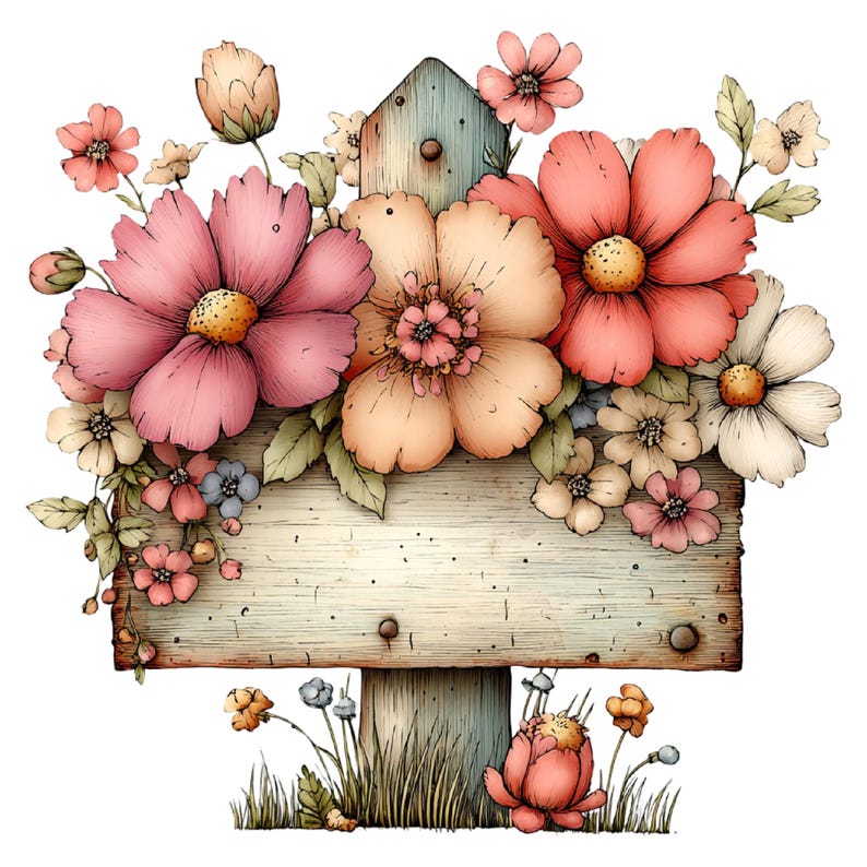 Spring Signpost Clipart Bundle, Floral Wooden Signs, Cottagecore (PNG ...