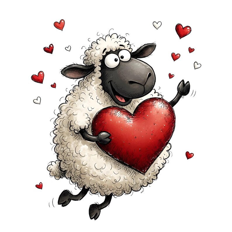20 PNG Whimsical Valentine Sheep Clipart Bundle, Cute Love Sheep ...
