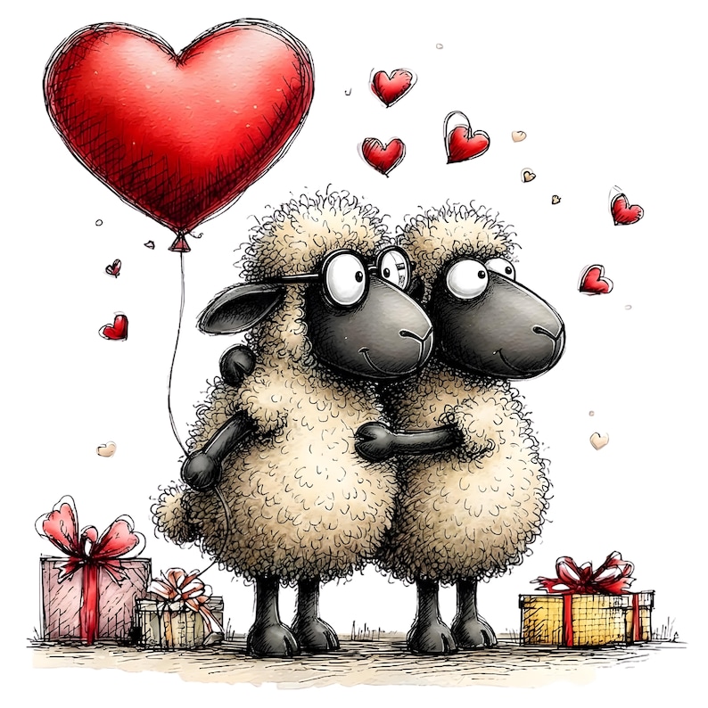 Valentine Sheep Clipart Bundle, Watercolor Farm Animal PNG (digital ...