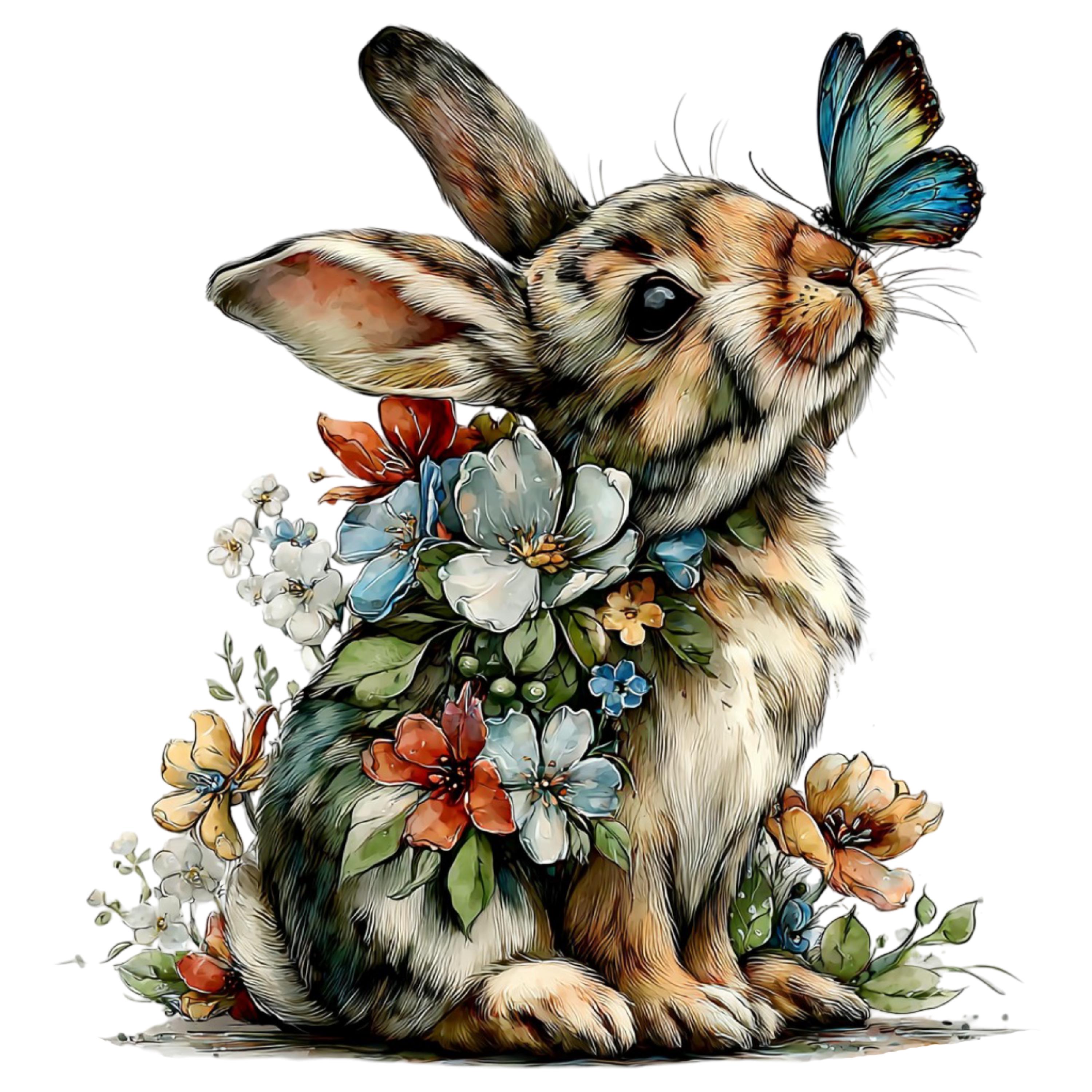 Spring Bunny Clipart Bundle, Cottagecore Rabbits, Floral PNG (digital ...