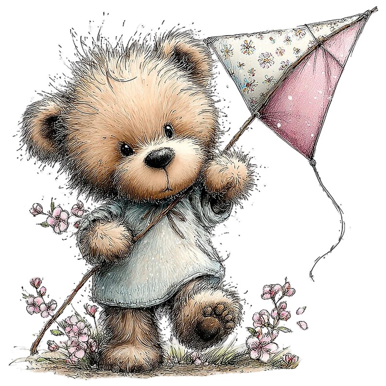 37 PNG Whimsical Spring Teddy Bear Clipart Bundle, Watercolor Nursery ...