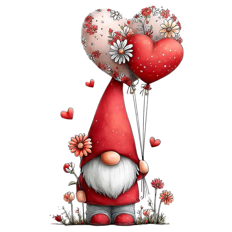 32 PNG Valentine Gnome Clipart Bundle, Watercolor Floral Hearts (PNG ...