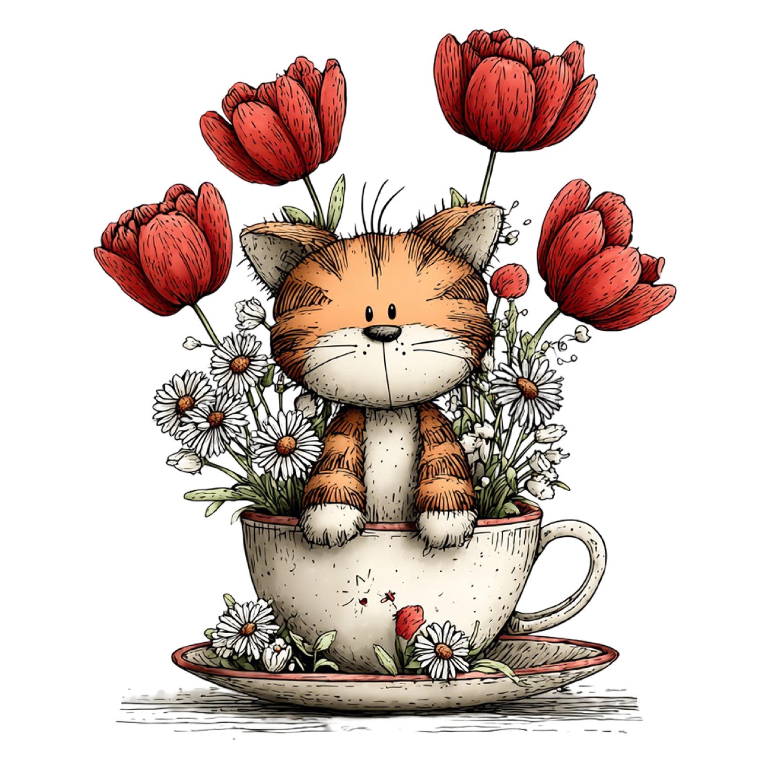 35 PNG Whimsical Cat Clipart Bundle, Cottagecore Nursery Art (digital ...