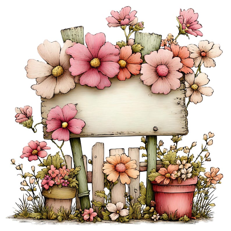 Spring Signpost Clipart Bundle, Floral Wooden Signs, Cottagecore (PNG ...