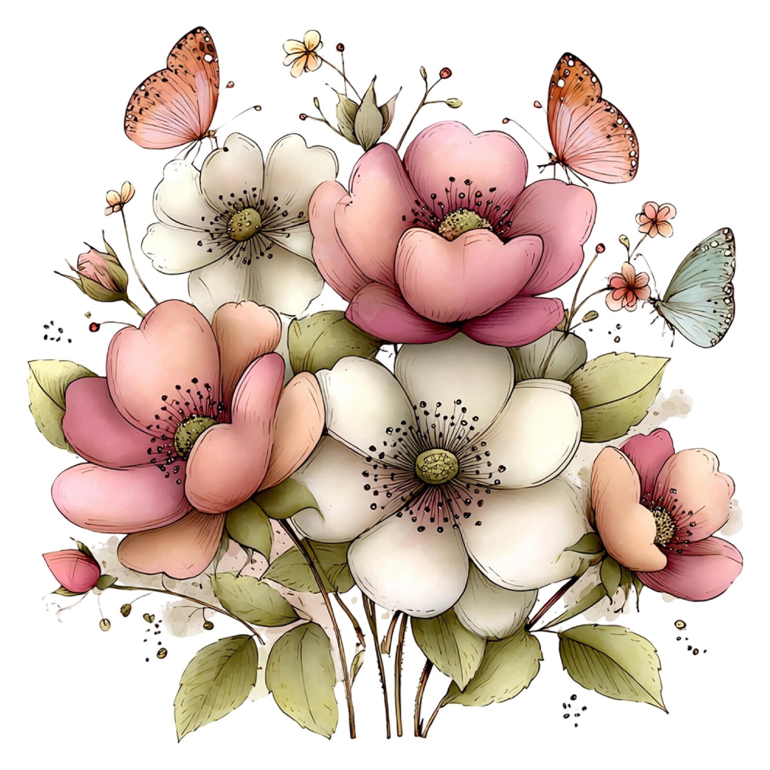 Whimsical Flower Clipart Bundle, Pastel Floral Illustrations (digital ...
