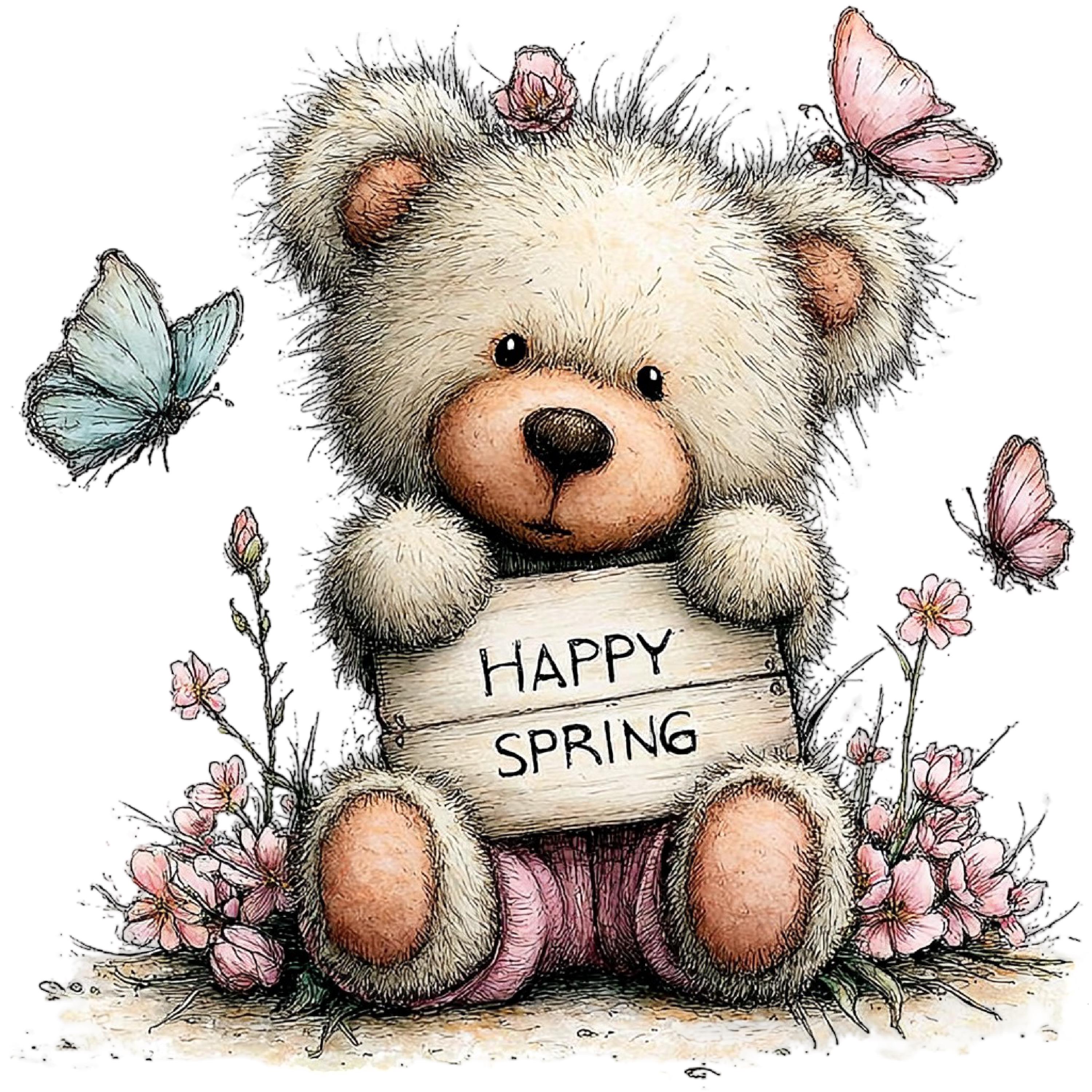 37 PNG Whimsical Spring Teddy Bear Clipart Bundle, Watercolor Nursery ...