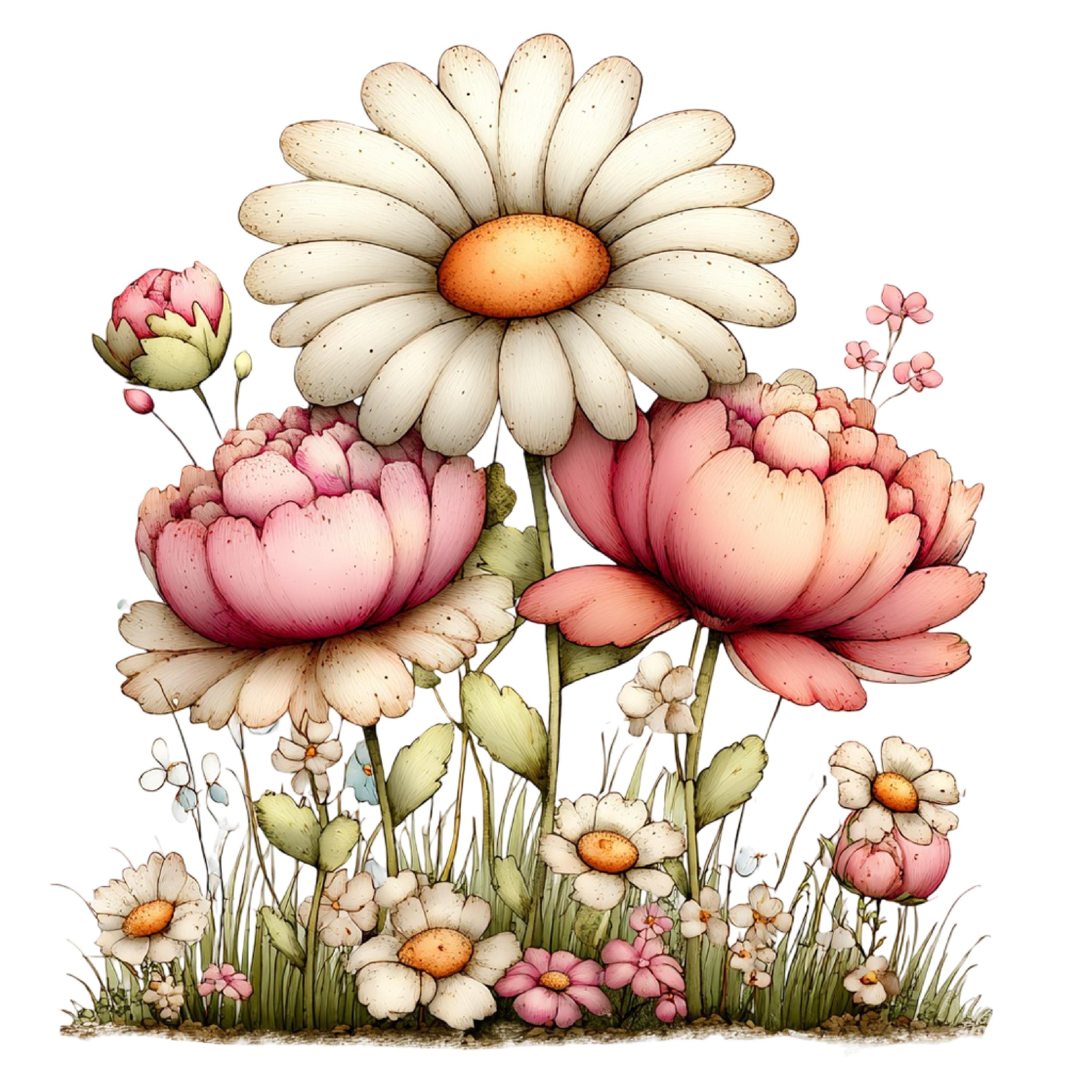 Whimsical Flower Clipart Bundle, Pastel Floral Illustrations (digital ...