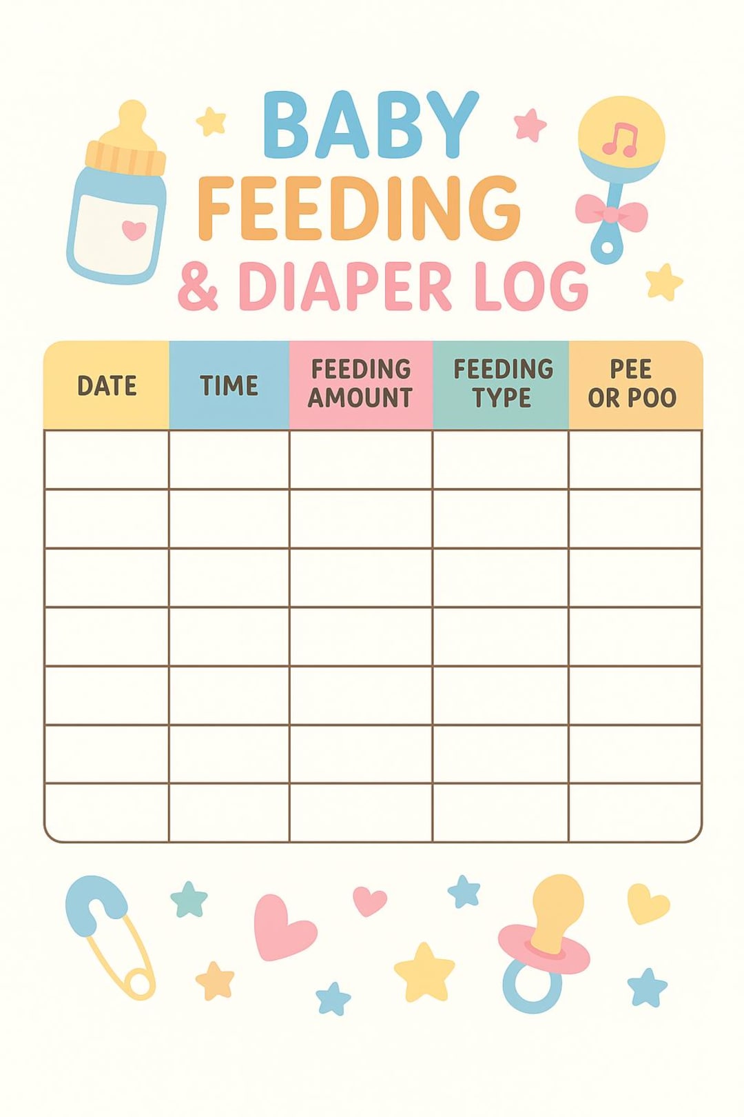 Printable Baby Feeding & Diaper Log | Baby Schedule Tracker | Newborn ...