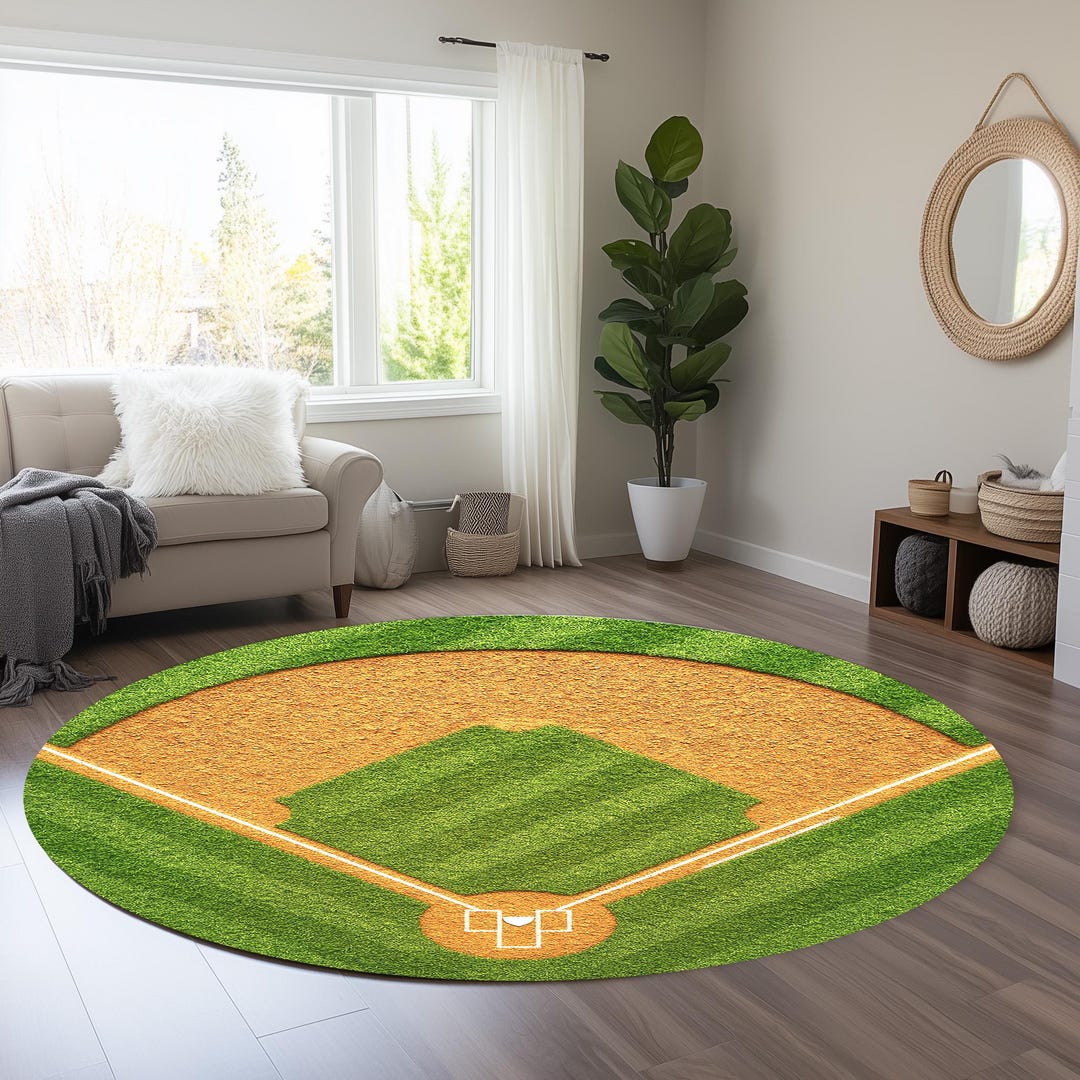 Round Baseball Field Rug, Sports Playroom Decor - Etsy