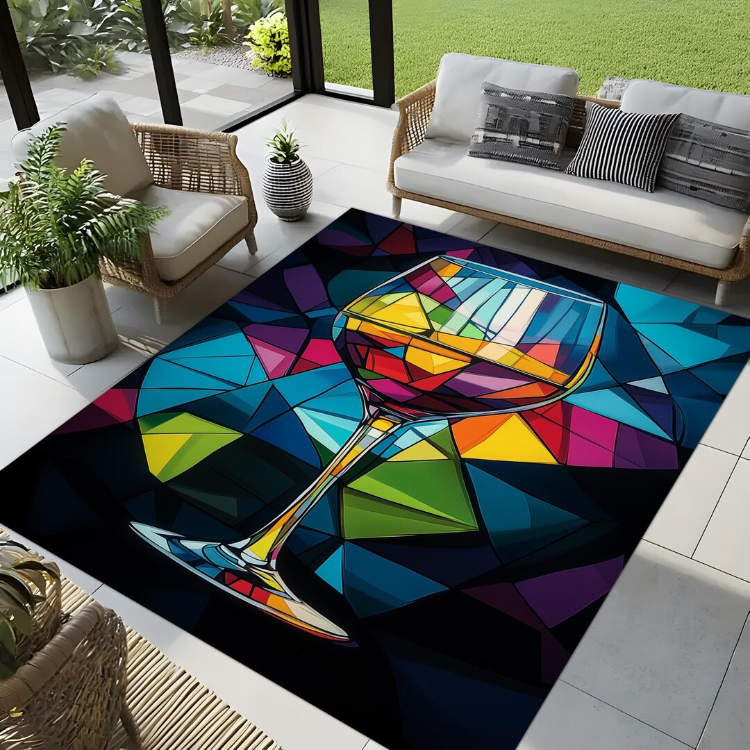 Stained Glass Wine Glass Rug: Colorful Art Deco Style - Etsy