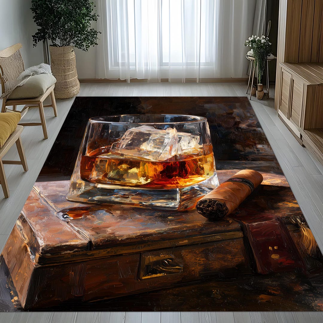 Whiskey and Cigar Area Rug, Man Cave Decor - Etsy