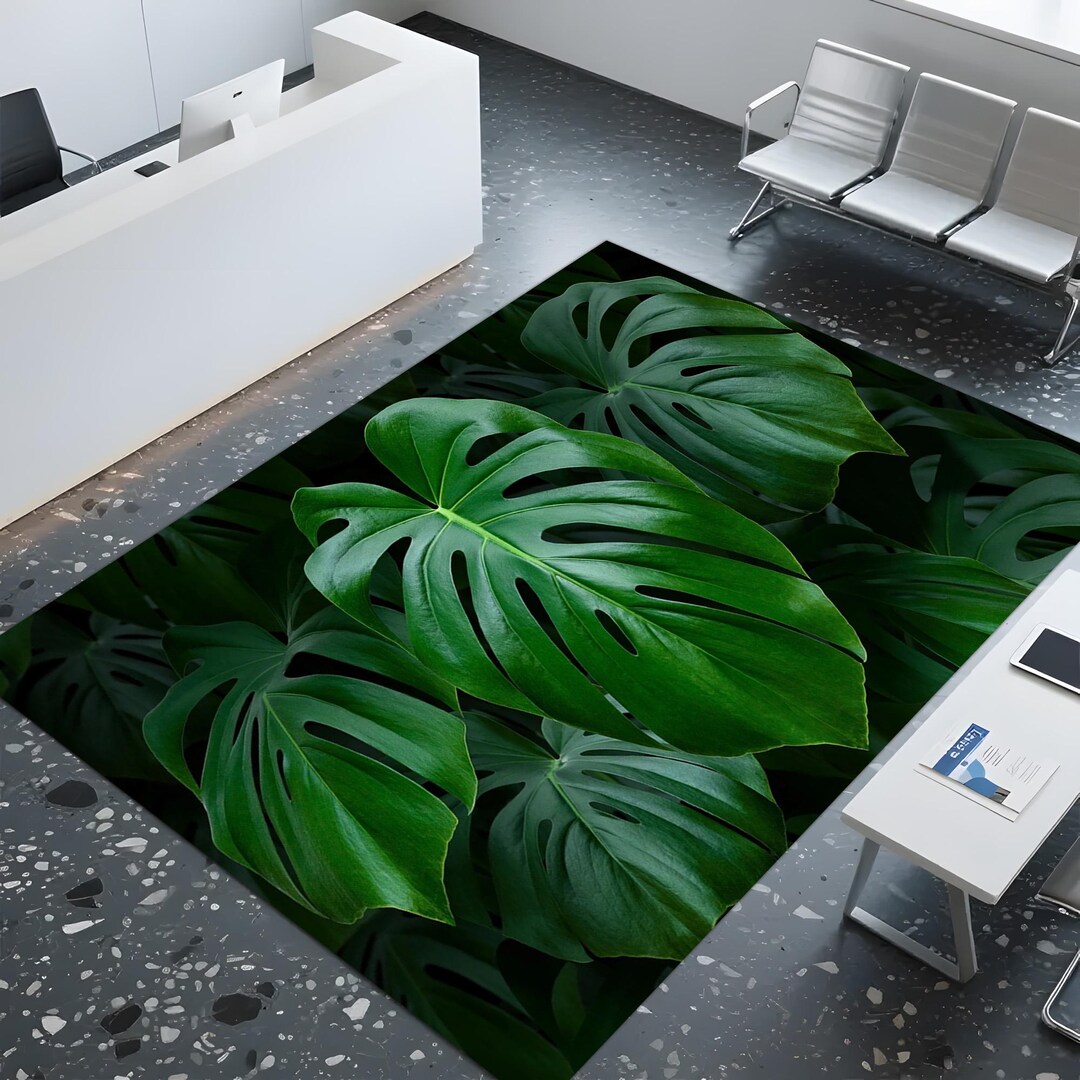 Monstera Leaf Area Rug: Botanical Decor, Vibrant Print - Etsy