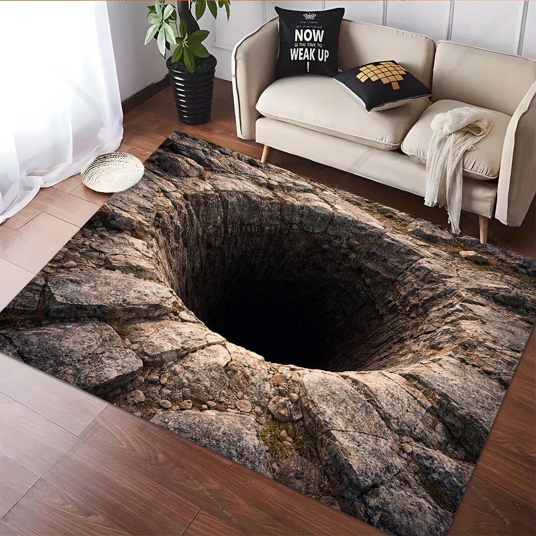Rock Sinkhole Rug, Realistic Stone Vortex Floor Mat, 3D Pit Design Home ...