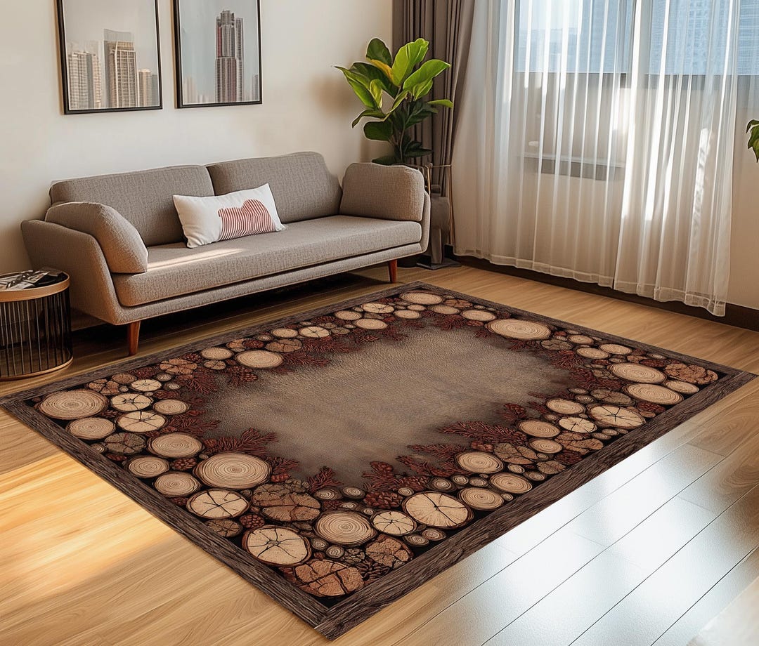 Woodland Log Slice Rug, Rustic Cabin Decor - Etsy