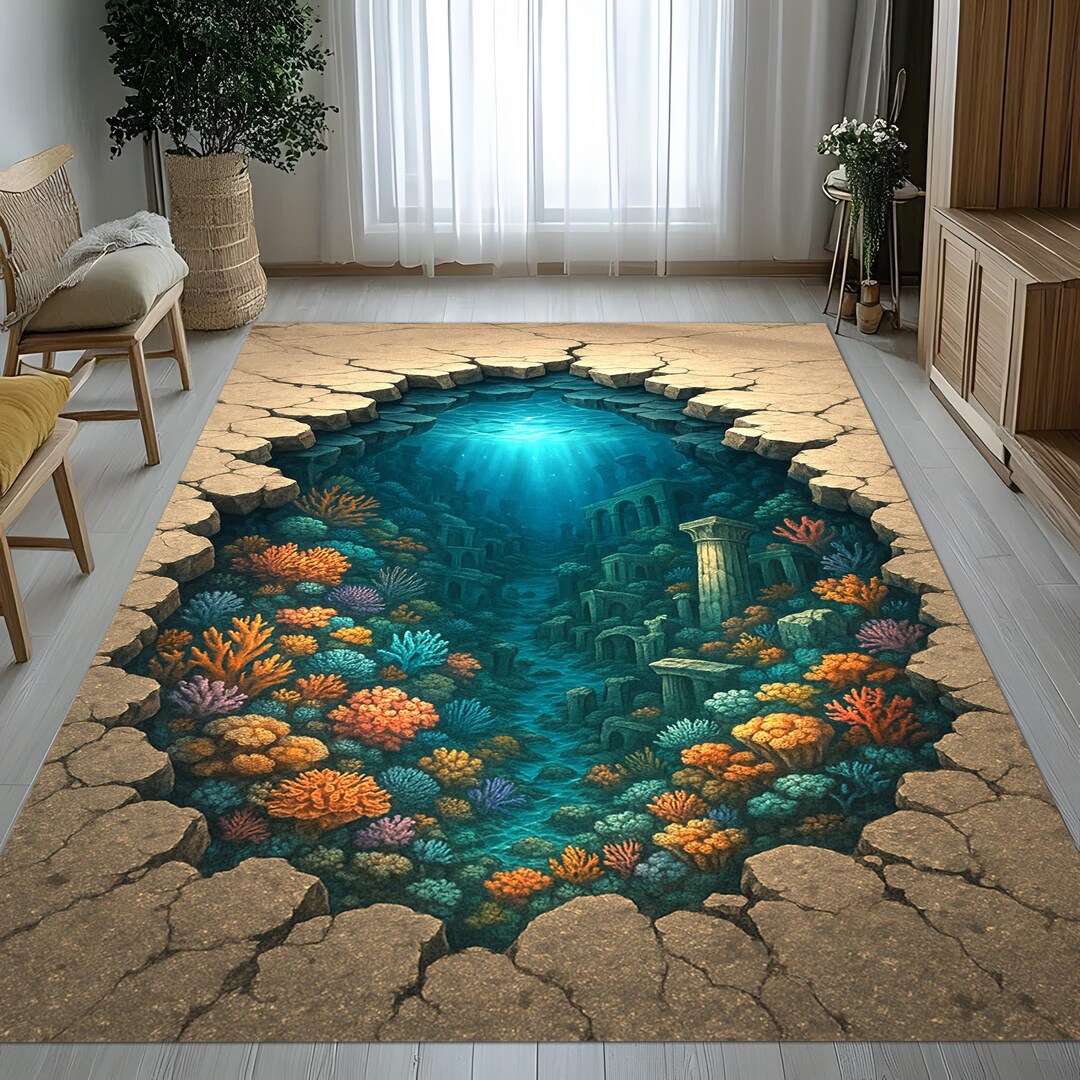Atlantis Illusion Rug: 3D Ocean Sunken City Design - Etsy
