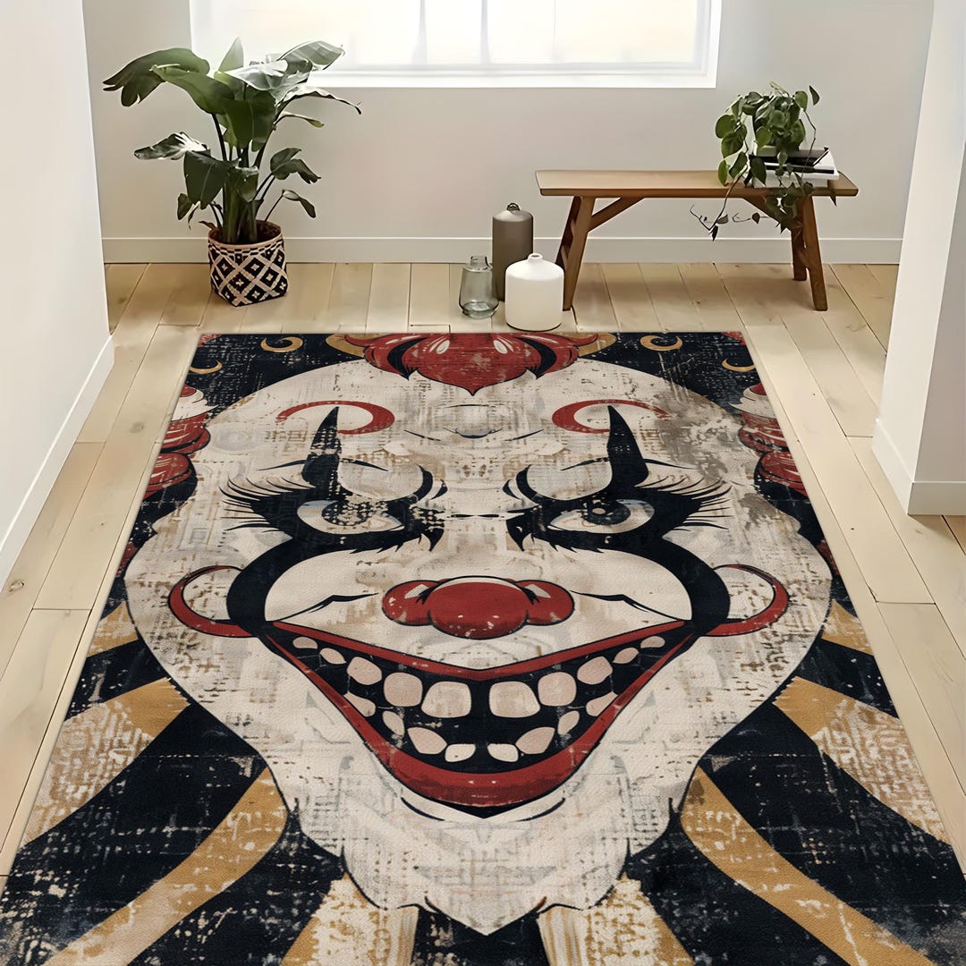 Creepy Clown Face Rug: Spooky Halloween Decor, Gaming Room - Etsy