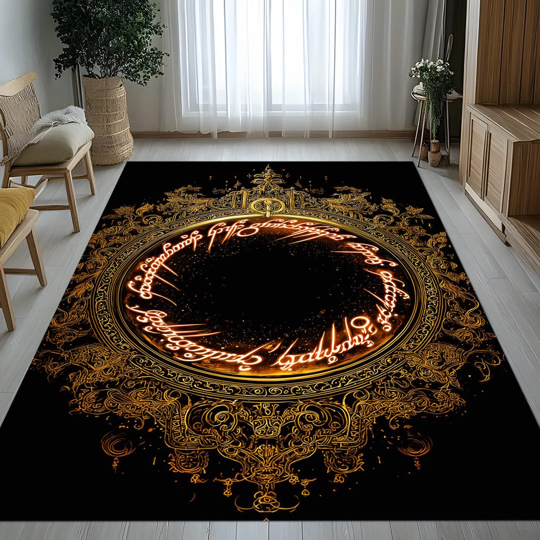 Lord of the Rings Rug: Elvish Script, Golden Fantasy Design - Etsy