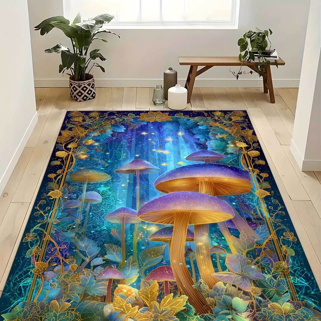 Enchanted Mushroom Rug: Fantasy Forest Glow, Whimsical Home Decor - Etsy