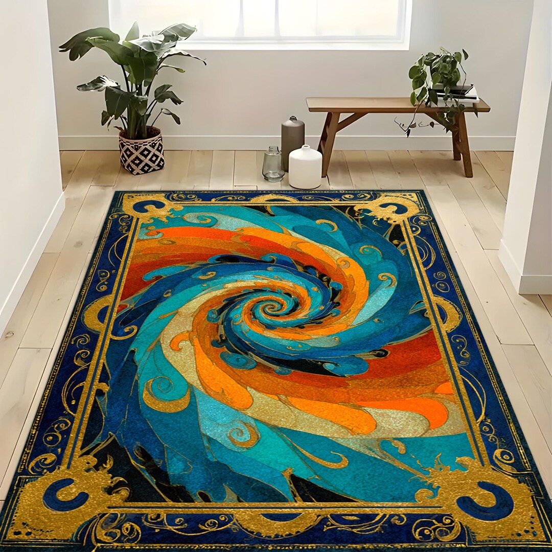 Spiral Abstract Rug, Swirl Pattern Rug, Blue Orange Rug, Psychedelic ...