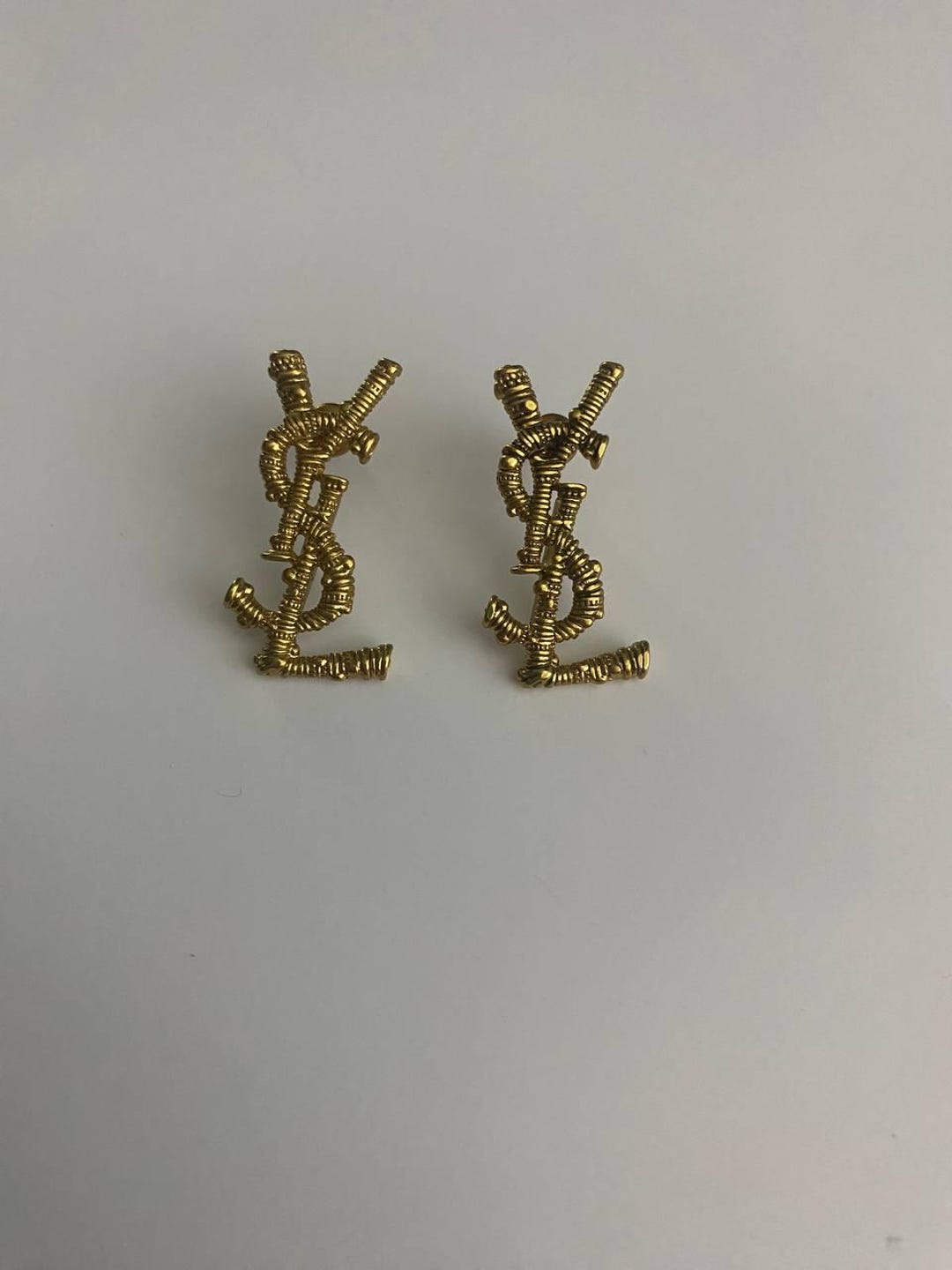 Yves Saint Laurent Gold YSL Logo textured Stud Earrings - Etsy