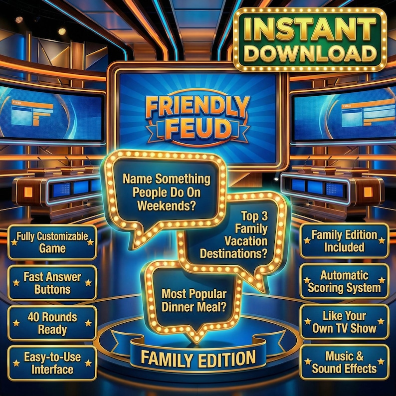 Friendly Feud Game, Powerpoint Game Show for Family Night, Interactive ...