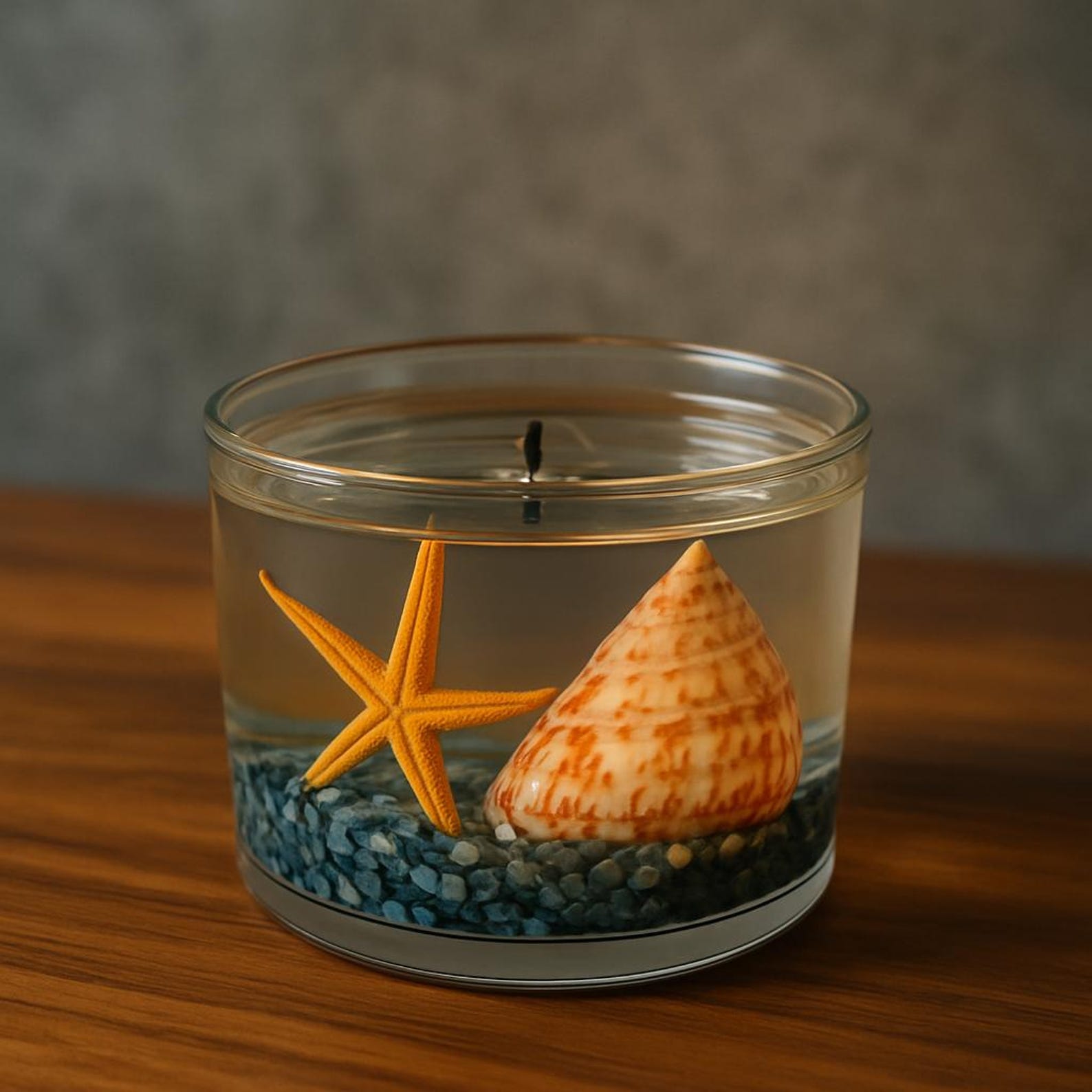 Ocean Candle With Seashells, Decorative Gel Candle, Beach Themed Home ...
