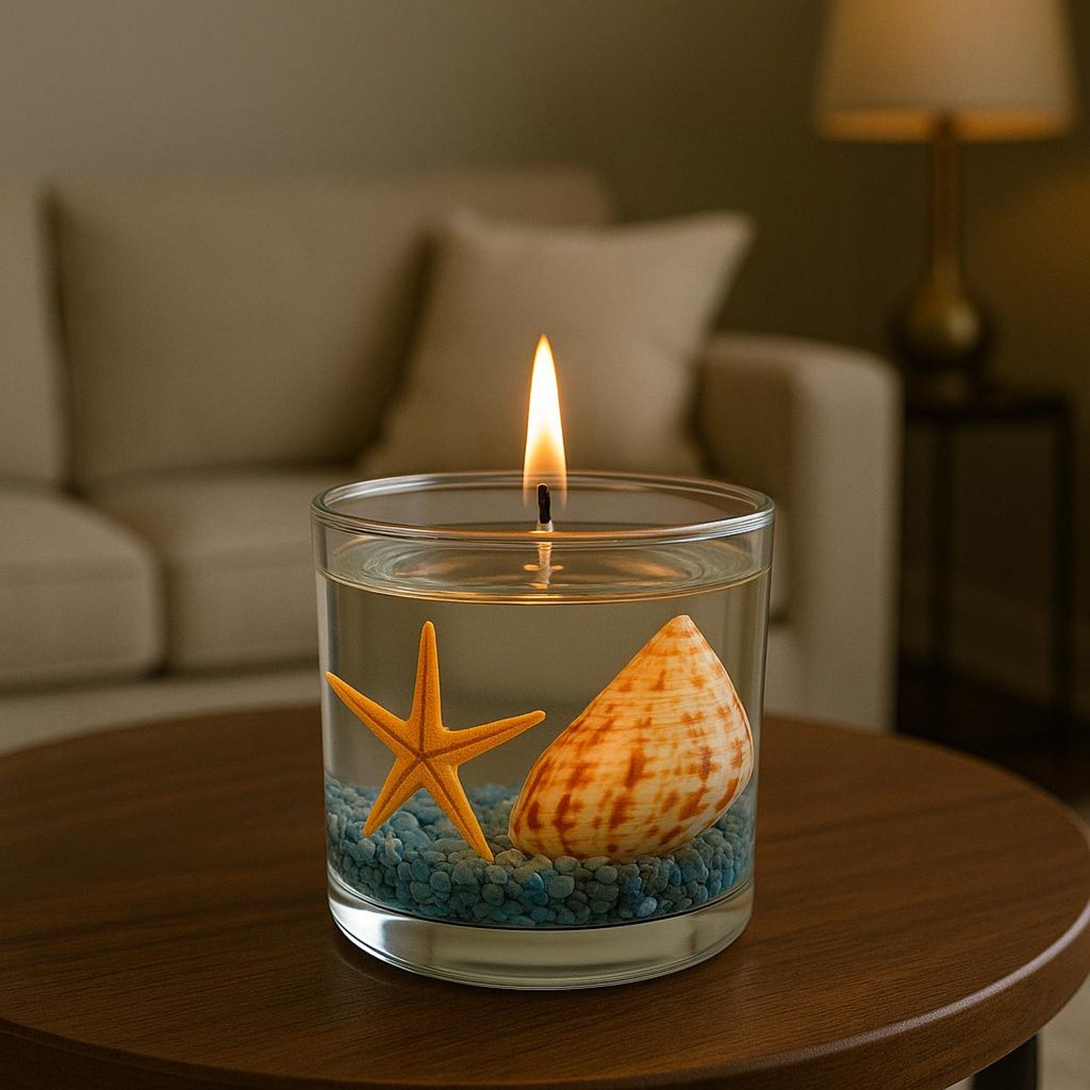 Ocean Candle With Seashells, Decorative Gel Candle, Beach Themed Home ...