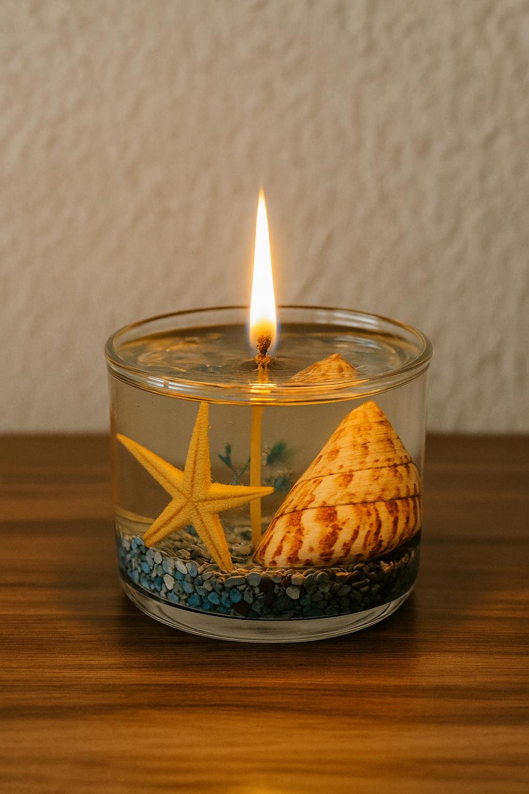 Ocean Candle With Seashells, Decorative Gel Candle, Beach Themed Home ...