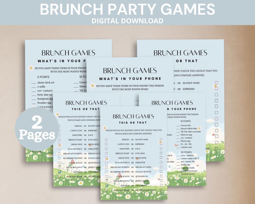 Brunch Party Games Pack: Bridal Shower, Birthday (PDF/JPG Instant ...