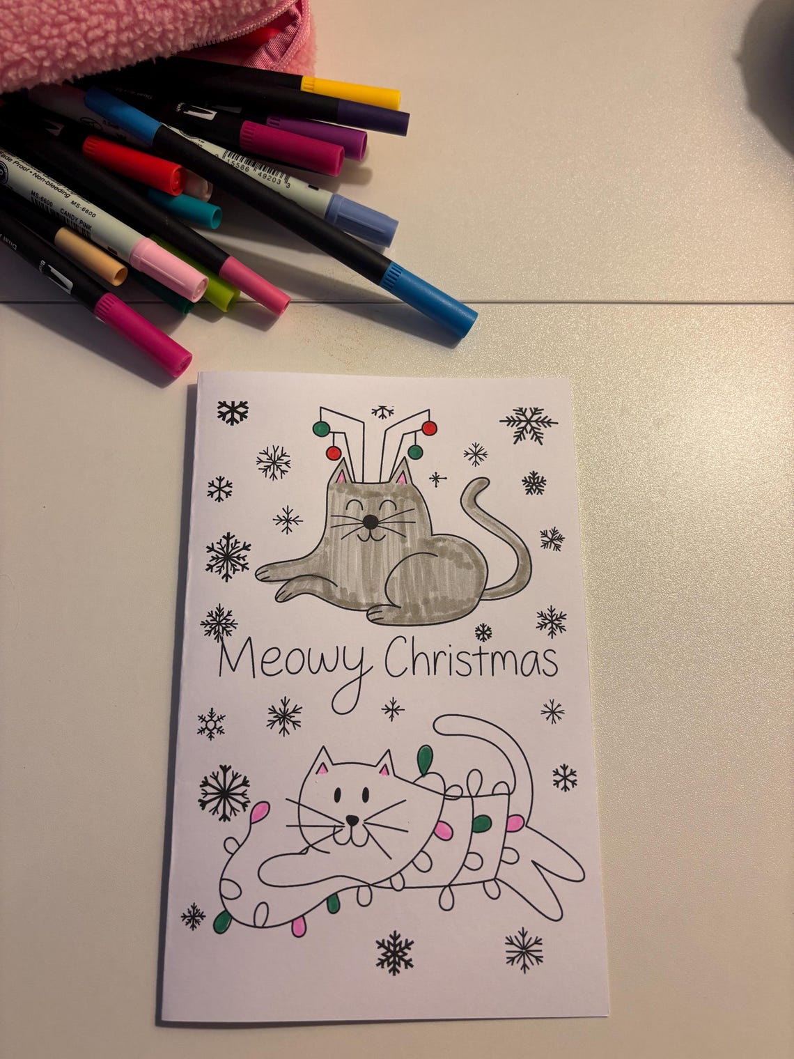 Cat Christmas Coloring Card – DIY Color Your Own Holiday Greeting Card ...