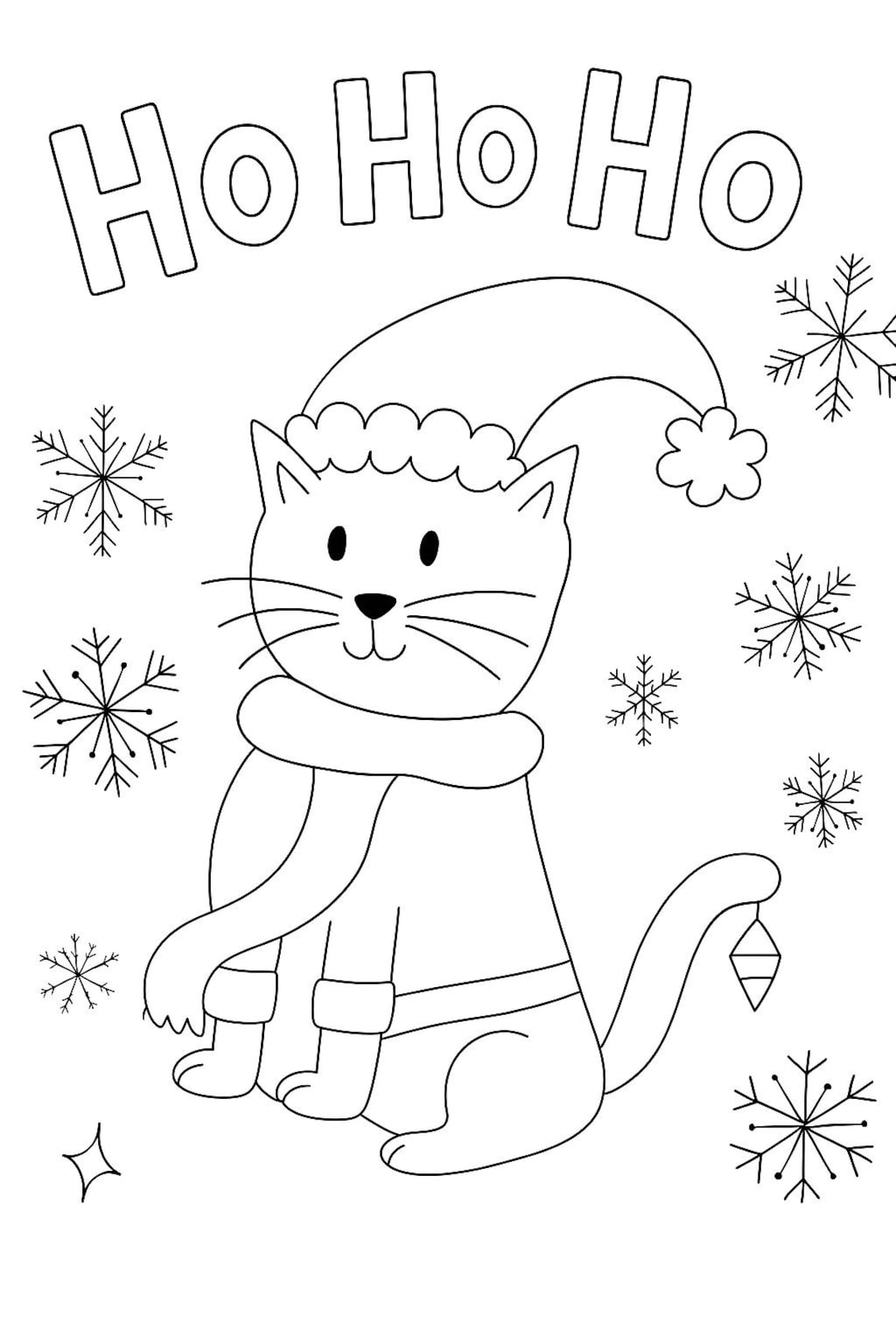 Cat Christmas Coloring Card – DIY Color Your Own Holiday Greeting Card ...