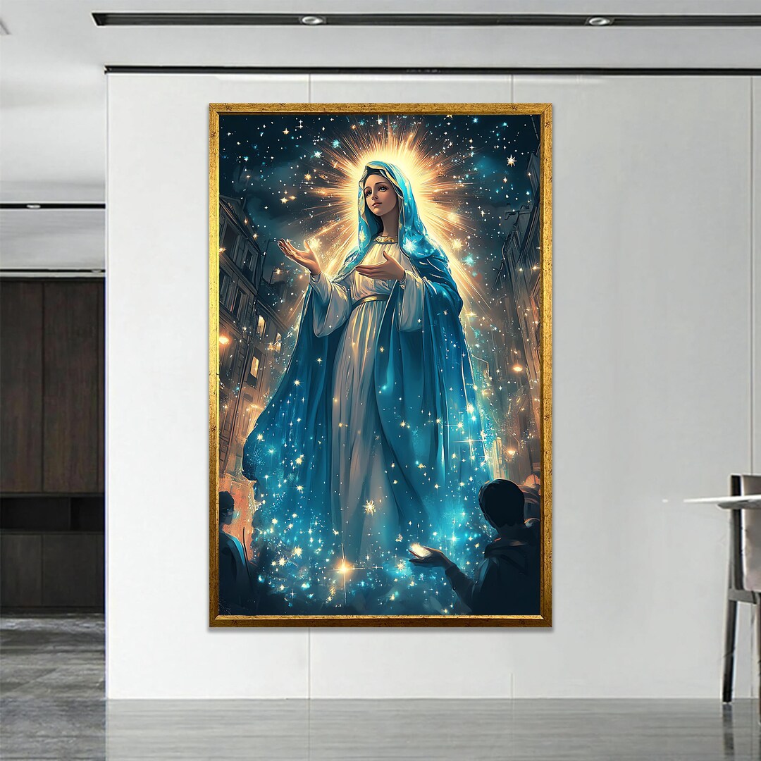 Virgin Mary in Blue – Radiant Sacred Wall Art Print - Etsy