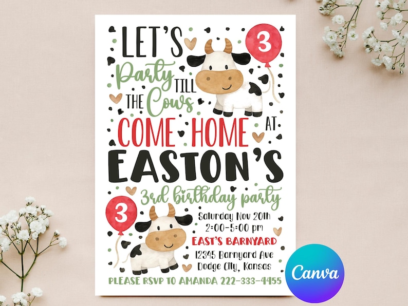 Editable Cow Birthday Invitation - Cow Invitation - Till the Cows Come ...