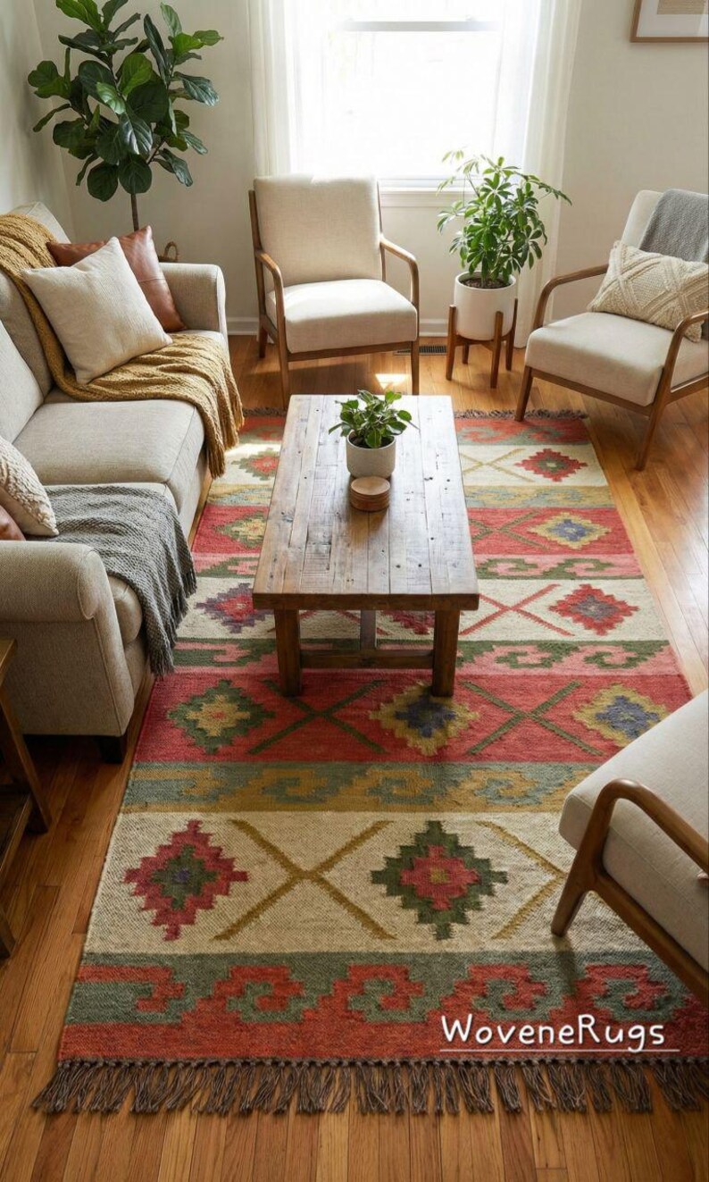 Handwoven Wool Jute Kilim Runner Rug, Boho Tribal Geometric - Etsy ...