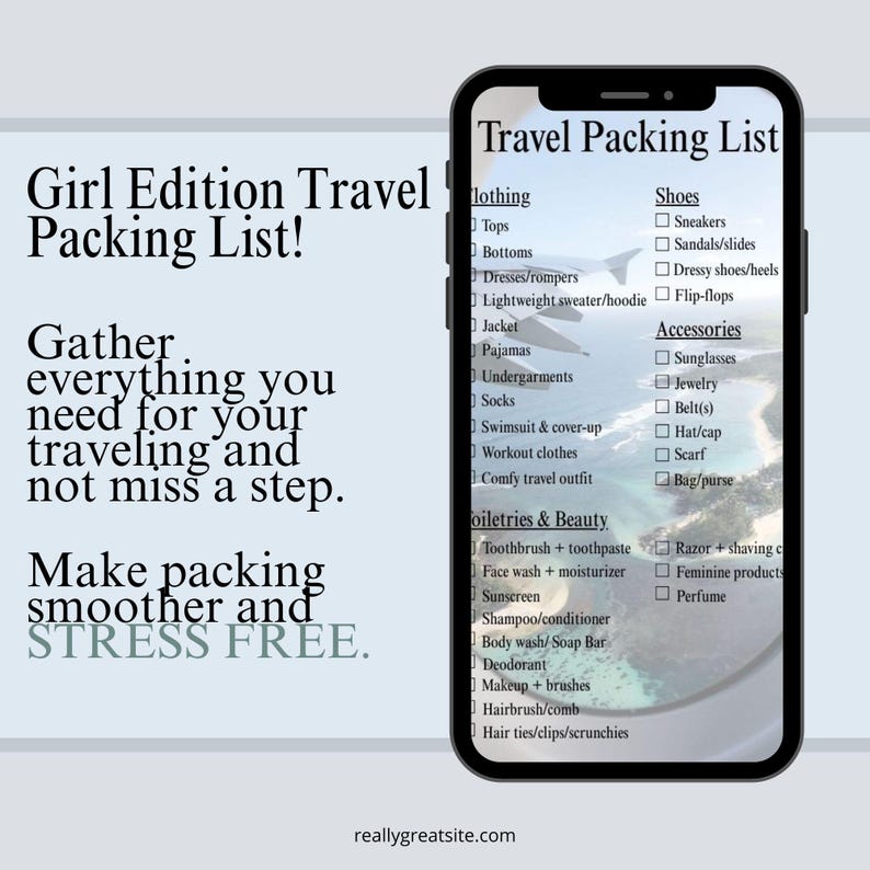Travel Packing List Template Editable Canva Checklist Digital Download ...