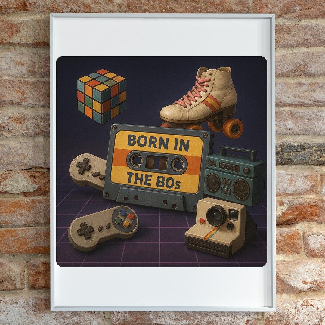 80s Nostalgia Art Print: Retro Cassette, Rubik's Cube (digital Download ...