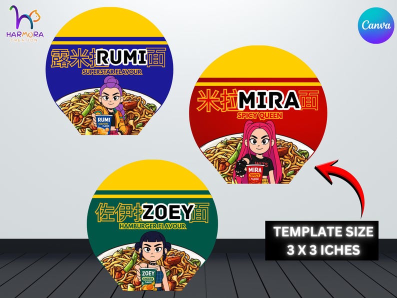 Kpop Demon Hunters Cup Noodle Labels, Huntrix Ramen Ramyeon Party Favor ...