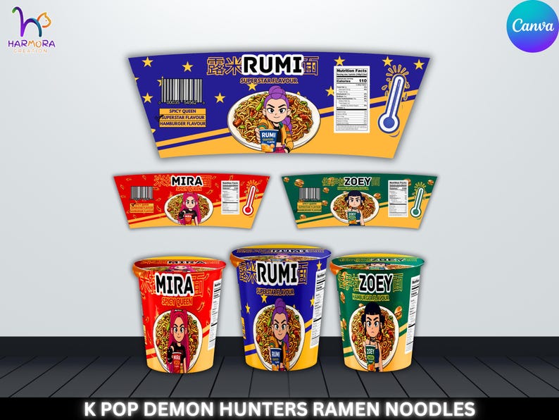 Kpop Demon Hunters Cup Noodle Labels, Huntrix Ramen Ramyeon Party Favor ...