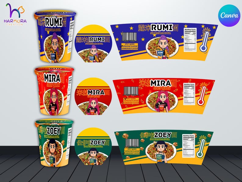 Kpop Demon Hunters Cup Noodle Labels, Huntrix Ramen Ramyeon Party Favor ...