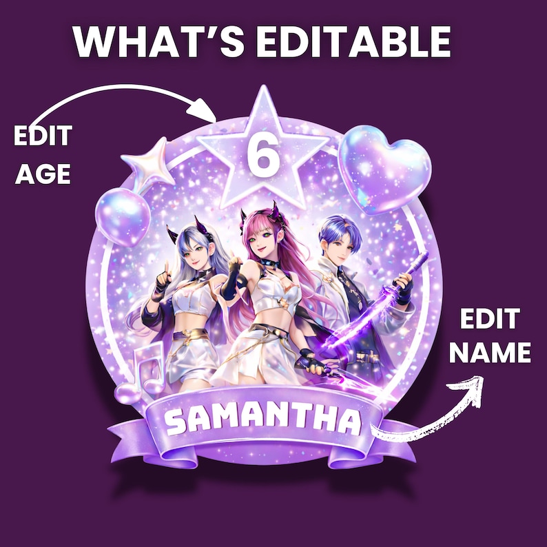 Editable Kpop Demon Hunters Cake Topper, Kpop Birthday Toppers, Huntrix ...