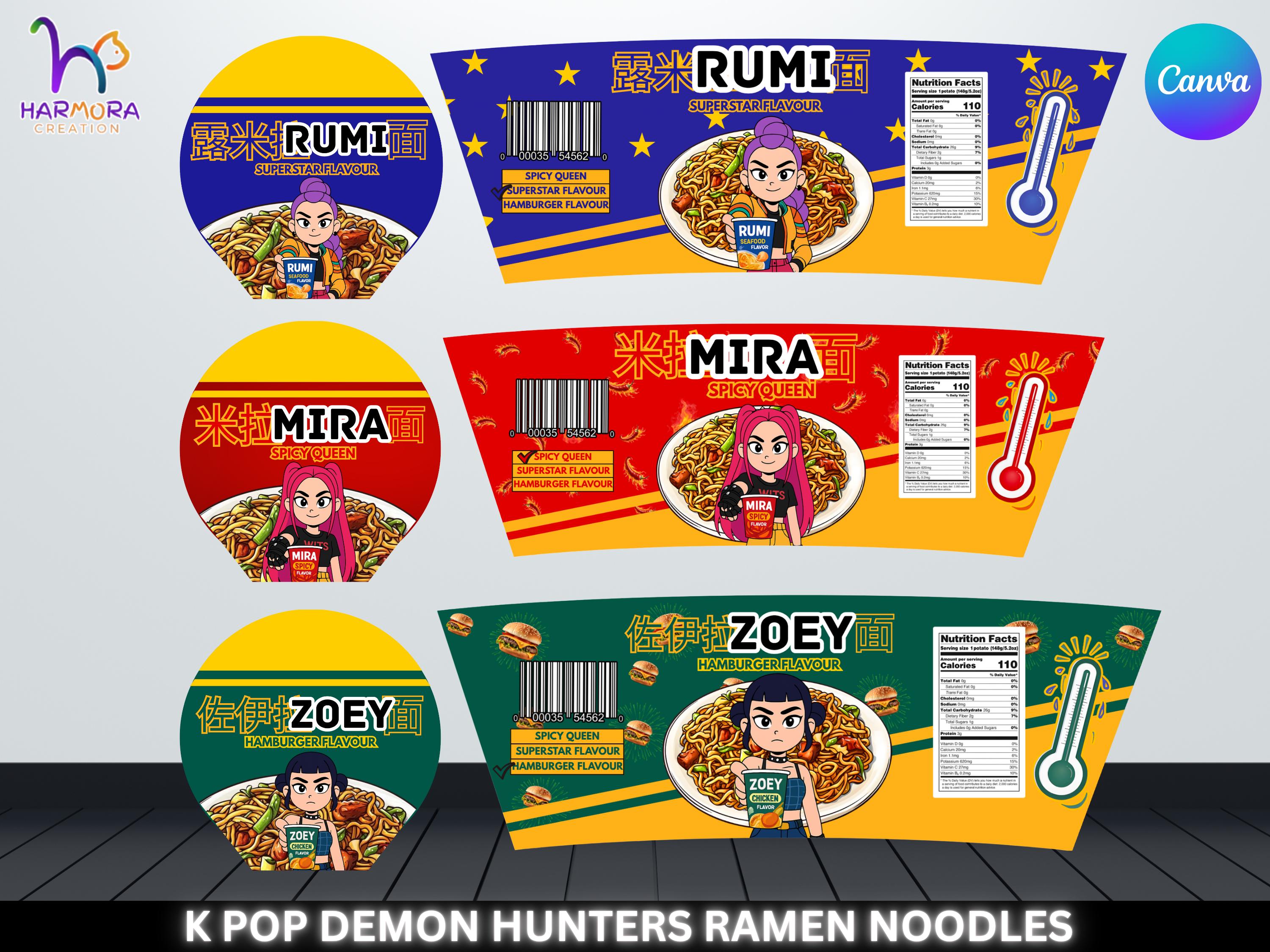 Kpop Demon Hunters Cup Noodle Labels, Huntrix Ramen Ramyeon Party Favor ...