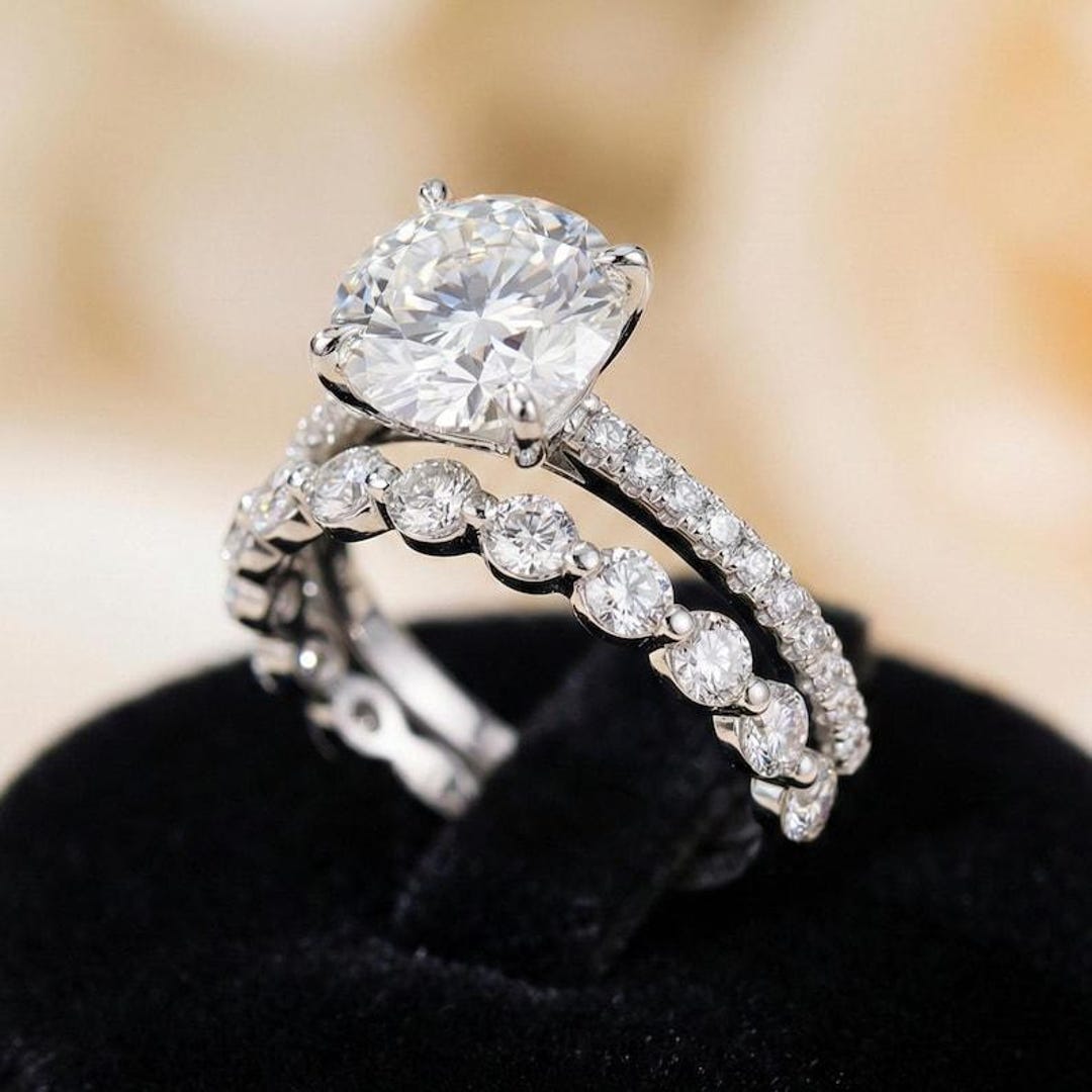 2.50CT Round Moissanite Bridal Ring Set – White Gold Finish Wedding Set ...