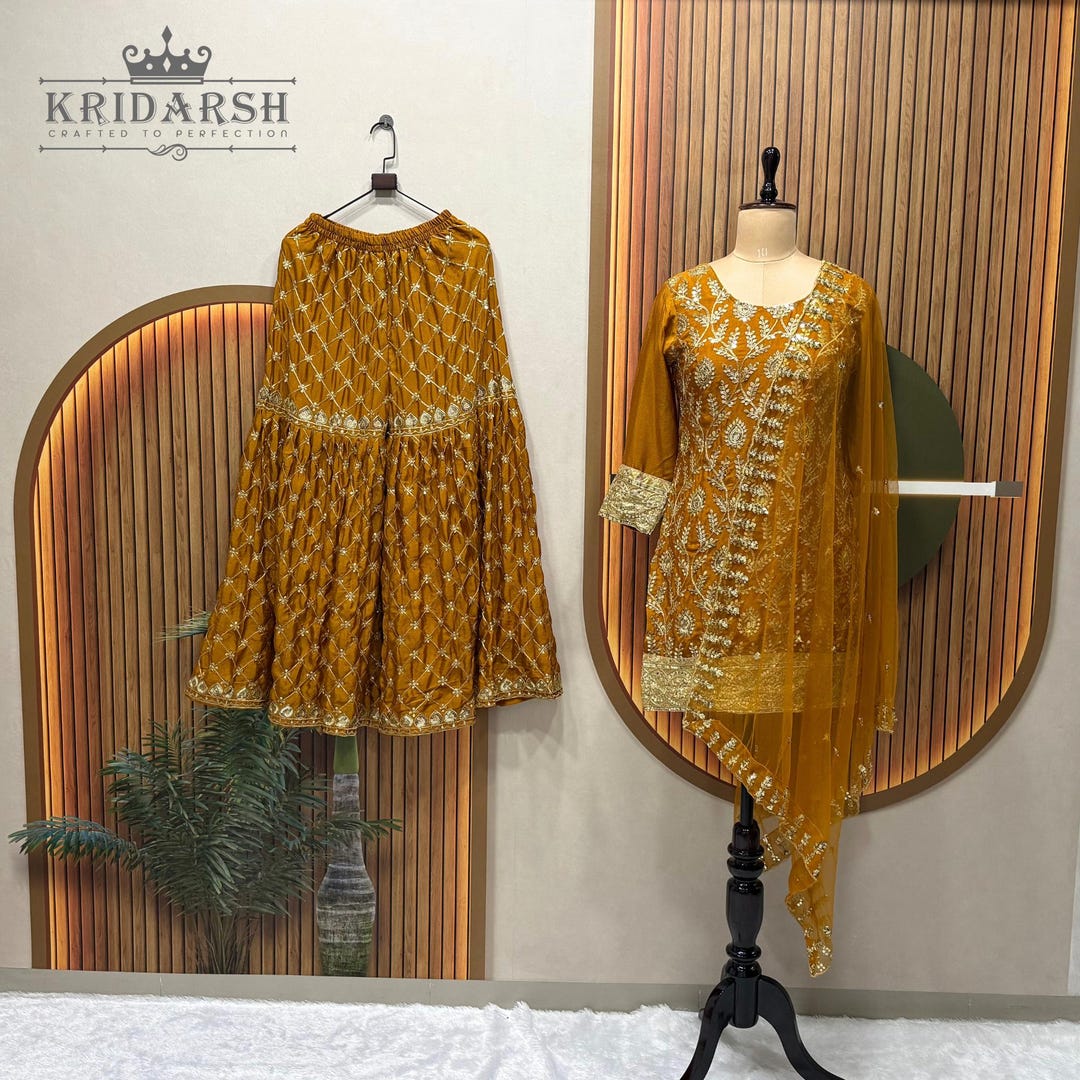 Mustard Yellow Haldi Dress With Gota Patti Work, Mehendi Ceremony ...