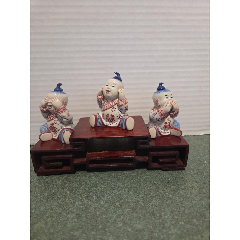 Chinese Three Wise Children Figurines on Wooden Stand – Confucian ...