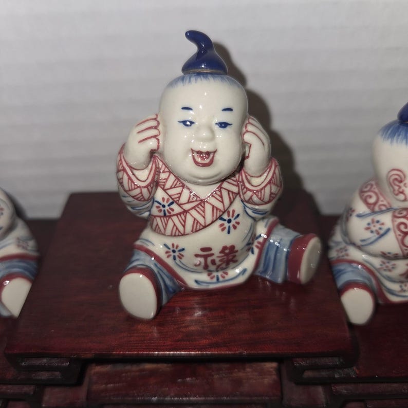 Chinese Three Wise Children Figurines on Wooden Stand – Confucian ...