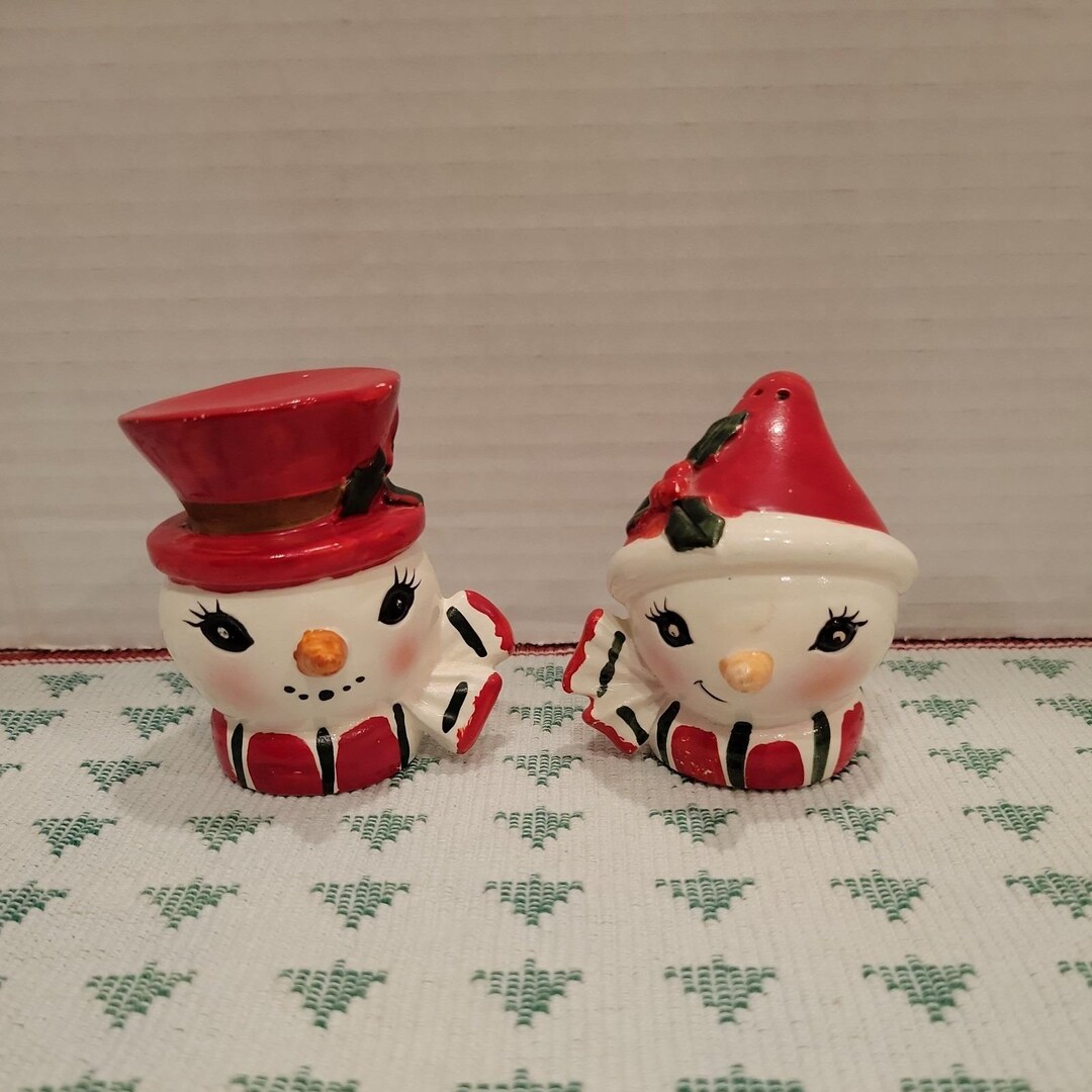 Vintage Lefton Christmas Salt & Pepper Shakers- Mr. and Mrs. Snowman ...