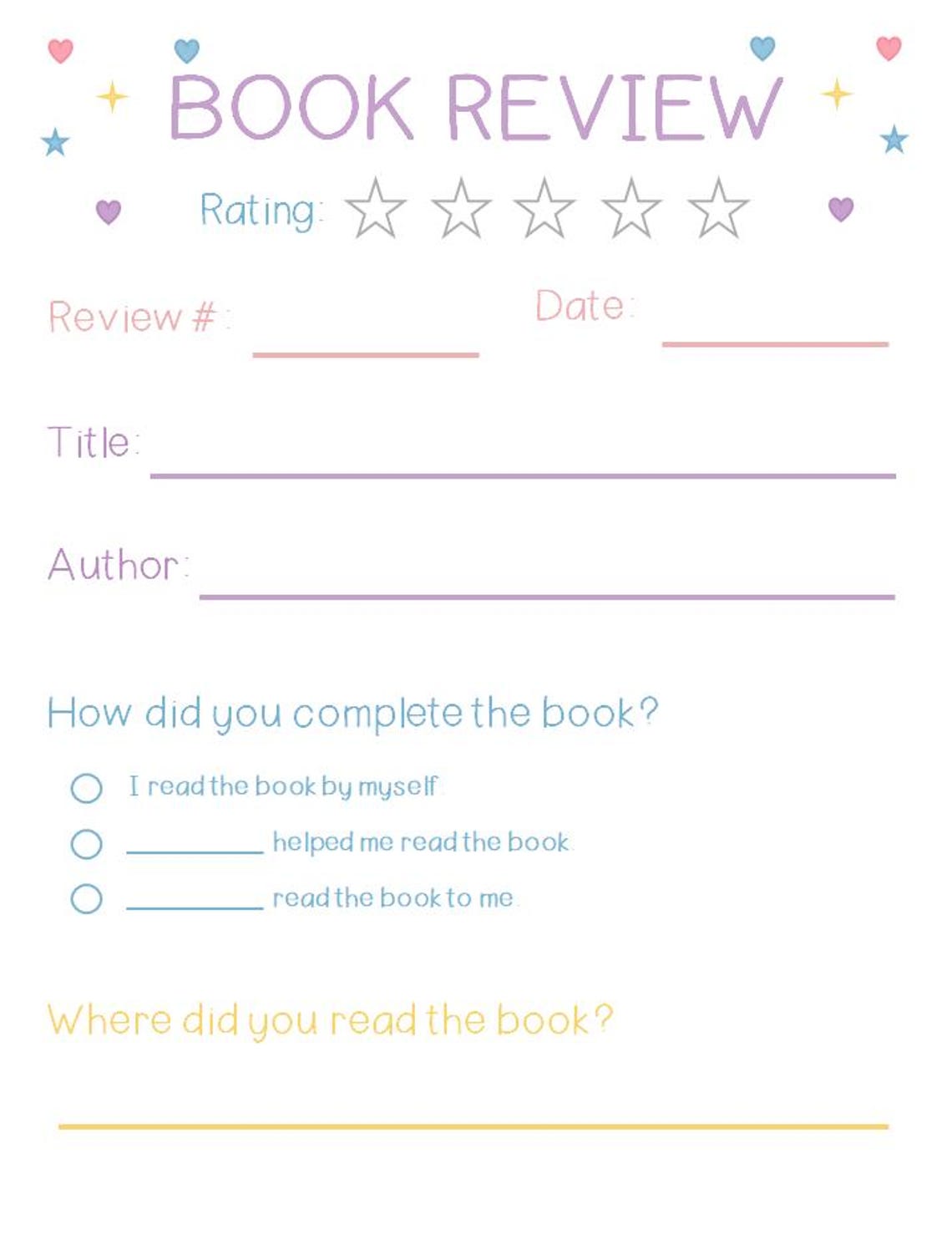 Kindergarten 100 Books Reading Journal | Printable Book Review Pages ...